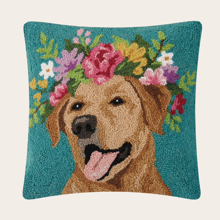Floral Yellow Lab Hook Pillow – Black Dog Candle Shoppe